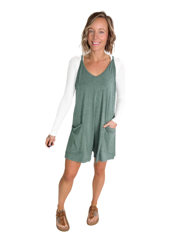 Halle Slub Knit Romper- TEAL GREEN - Timber + Gray