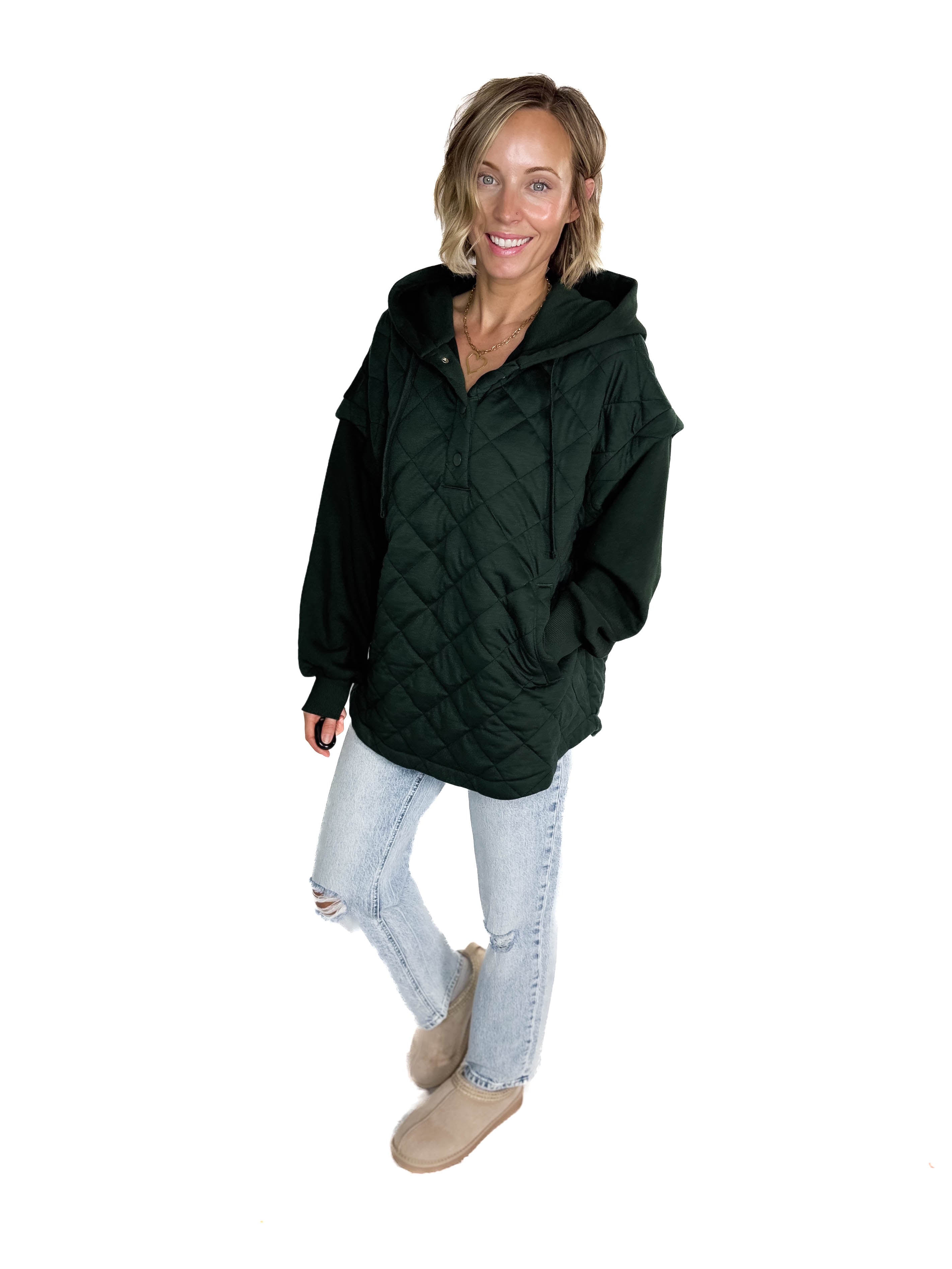 Alpine Escape Quilted Fleece Hoodie Jacket- REGENCY GREEN – Timber + Gray