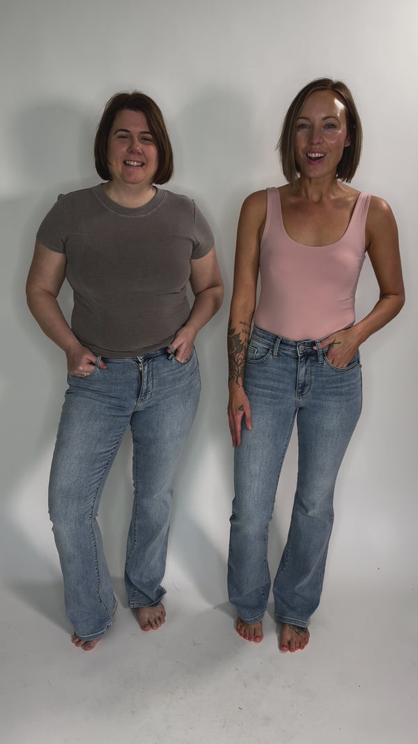 JUDY BLUE Dutton Mid Rise Thermal Bootcut Jean- LIGHT WASH - Timber + Gray