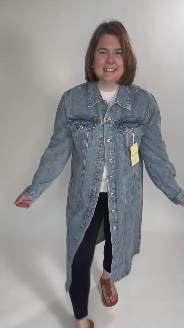 Audrina Long Line Denim Shacket- MEDIUM BLUE - Timber + Gray